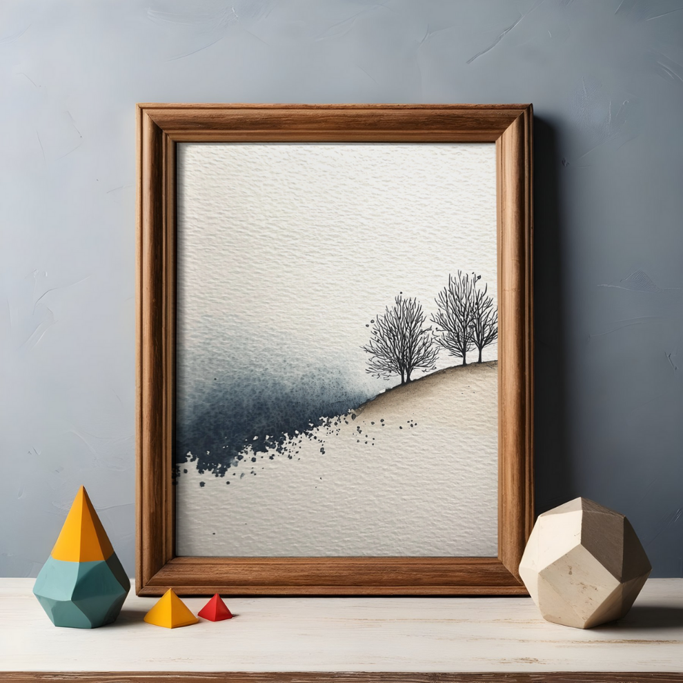 Blue Drift Trees – Minimalist Watercolor Landscape Printable Wall Art ...