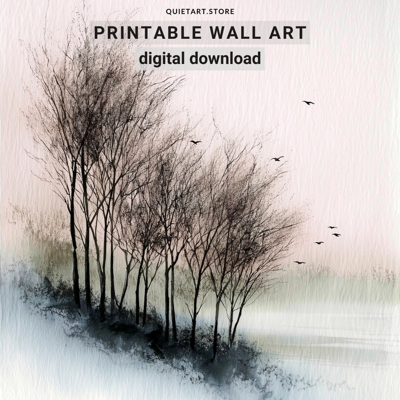 Soft Winter Flight – Minimalist Watercolor Landscape Printable Wall Ar ...